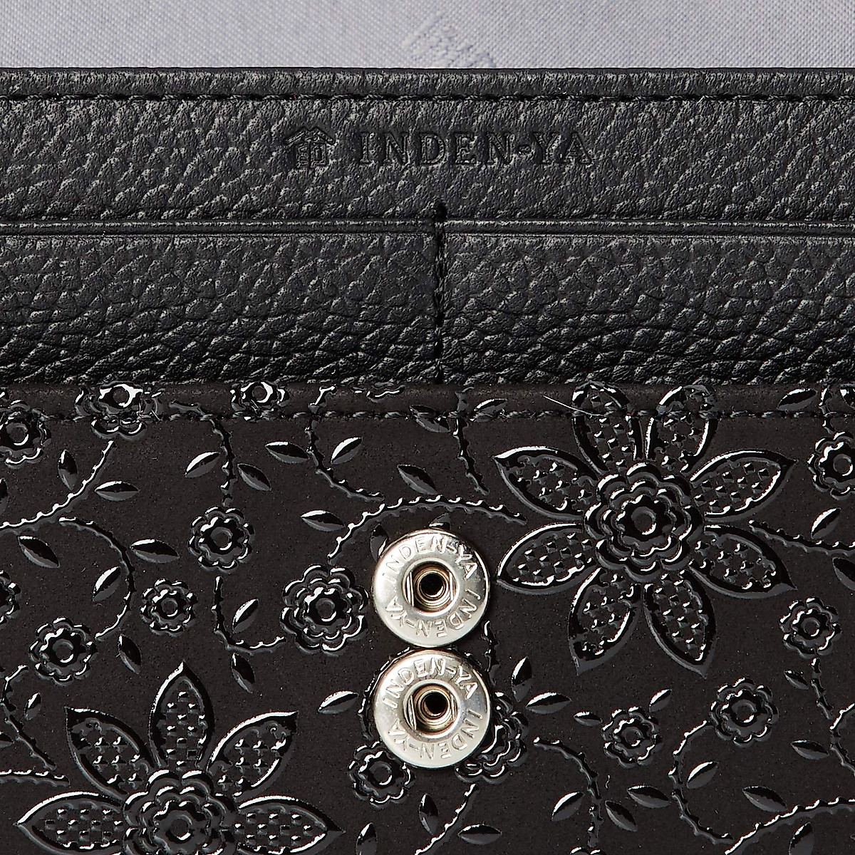 Indenya 2314-01-169 Long Wallet, Bundle Z, Black Deerskin x Black Lacquer, Clematis Pattern