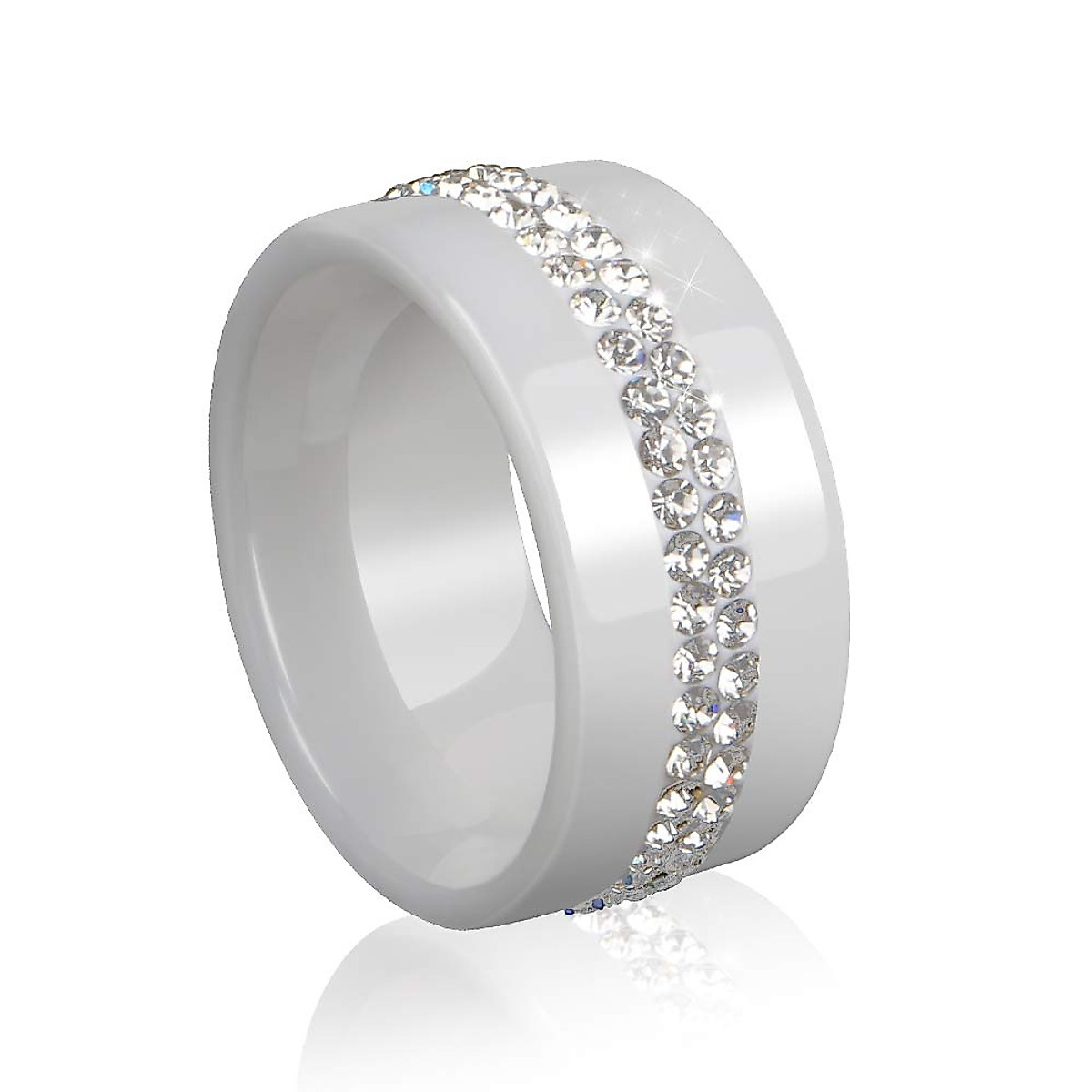 10MM Width Two Row Crystal Women Rings Jewelry Smooth Black White Ceramic Rings Made Of Ceramic Material Fashion Wedding Ring