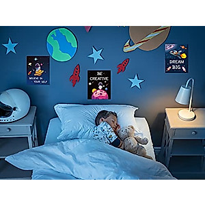 9 Pieces Outer Space Wall Art Prints Spaceship Planet Rocket Posters Decor Motivational Quote Inspirational Pictures for Kids Nursery Bedroom Boys Playroom Classroom College Dorm 8"x 10" UNFRAMED