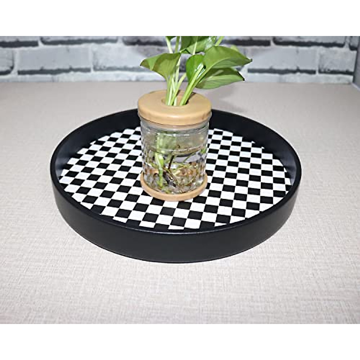 MCBZ Home Round Leather Tray, Round Decorative Tray, Round Serving Tray, Leather Ottoman Tray, Circle Coffee Table Tray,Diameter13.2 * 1.8" (Black)