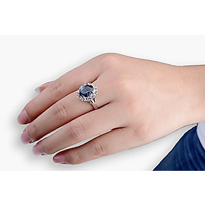 White Gold Plated Oval Shaped Ring with Sapphire Blue Swarovski element Crystal and Clear Round Shaped Cubic Zirconia Fashion Jewelry for Women (6)