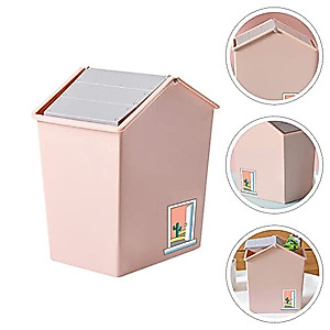 Cabilock Office Decor Mini Table Trash Can with Lid House Shape Small Plastic Trash Bin Garbage Bin Wastebasket Desktop Garbage Container Rubbish Can for Table Desktop Office Kitchen Car Decor