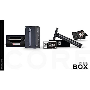 OneBlade Core Safety Razor for Fine Hair - Includes Stand & 10 Premium Japanese Feather Blade Refills - Introductory Level