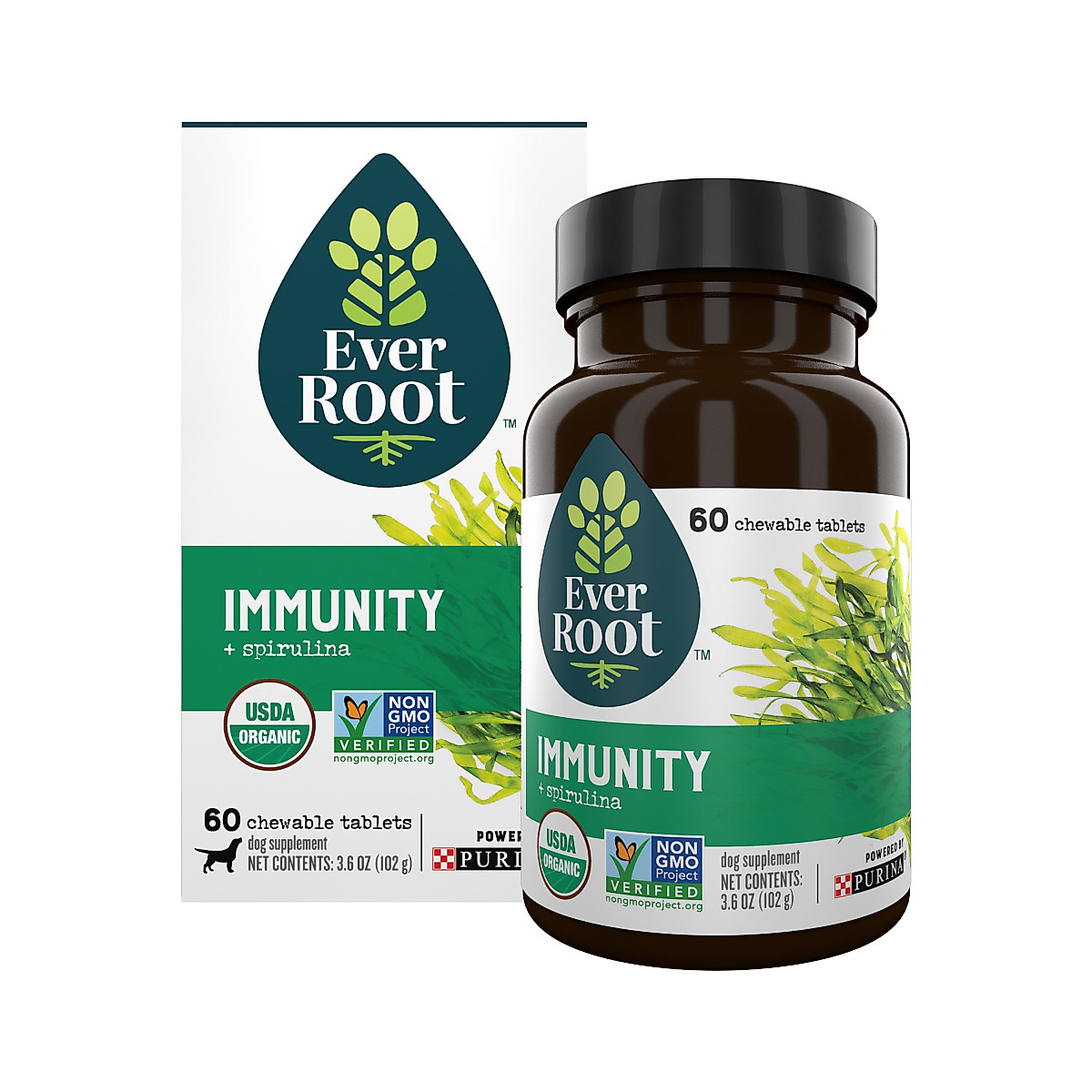 EverRoot Dog Supplements Powered by Purina Immunity Chewable Tablet with Spirulina and Antioxidants - 3.6 oz. Canister