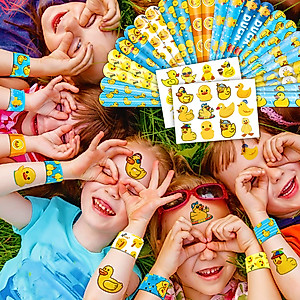 48PCS Duck Party Favors 24PCS Tattoos 24PCS Slap Bracelets Gifts Ideal Birthdays Party Supplies Decorations Cute Snap Bracelets Decor Baby Shower Classroom School Prizes Boys Girls Rewards
