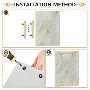 Vanity Tray White Marble with Golden Decorative Tray Bathroom Acrylic Jewelry Perfume Trays with Handle Makeup Dresser Cosmetic Bedroom Kitchen, 12x8 in