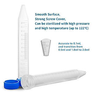 Ackers Conical Centrifuge Tubes 15mL, 100Pcs Sterile Plastic Test Tubes with Screw Caps, Polypropylene Container with Graduated and Write-on Spot, Non-Pyrogenic, DN/RNase Free | 2 Test Tube Racks