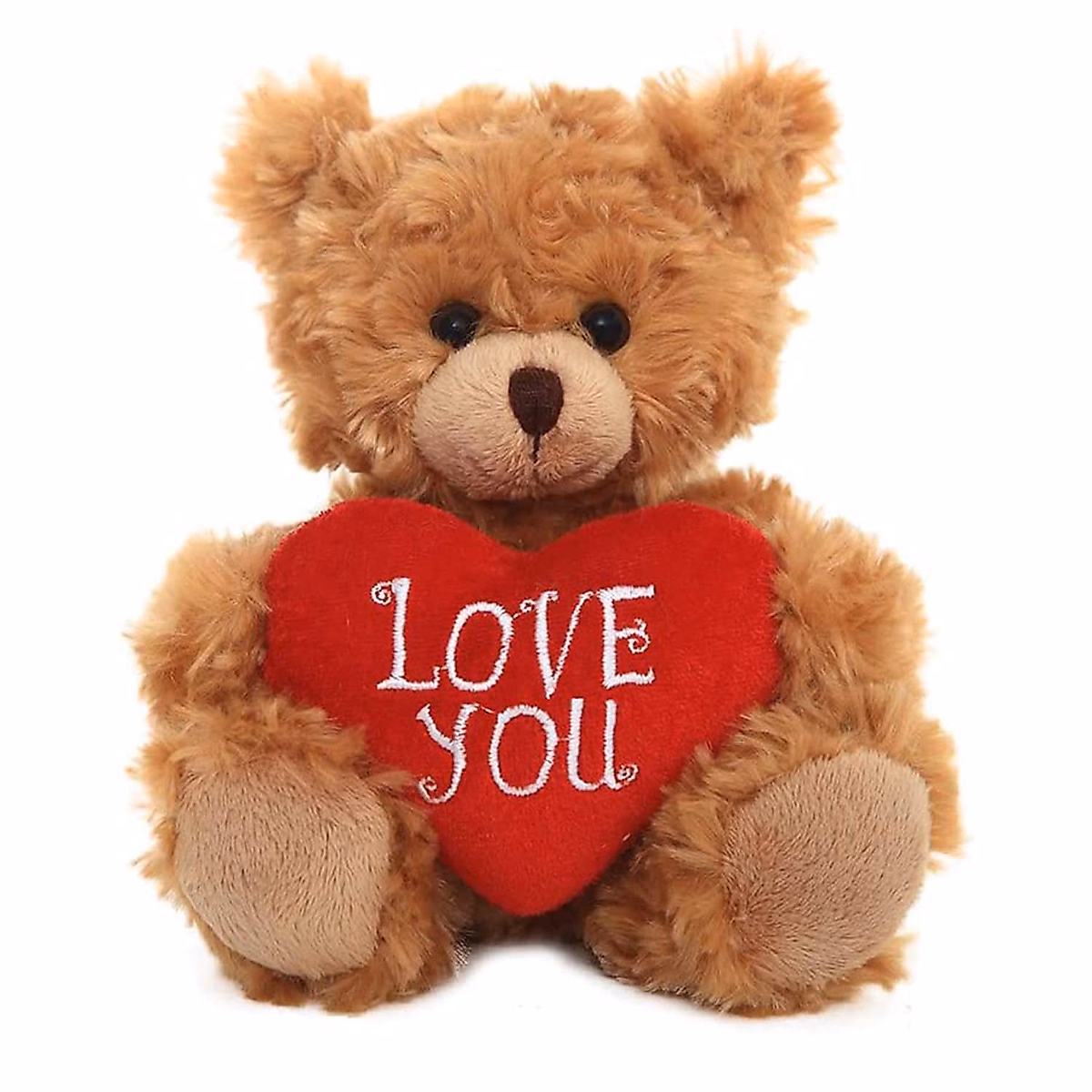 Made By Aliens Plush Stuffed Animal Mocha Heart Bear – Love You Bears- Toy for Kids & Adults Valentine's Day - Embroidered Heart Pillow (6 inch, Brown Love You)