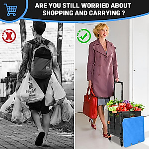 Foldable Utility Cart Folding Portable Rolling Crate Handcart Handcart Shopping Trolley Wheel Box with Lid,360°Rotate Wheels,Heavy Duty Durable Dolly Cart for Teacher Tourist Shopping Office Outdoor