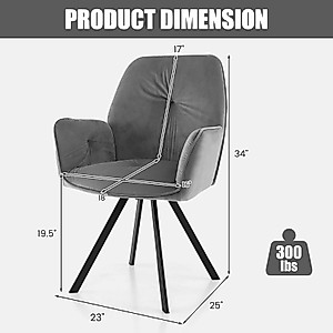 Giantex Upholstered Swivel Velvet Accent Chair Set of 2, Desk Chair No Wheels, Max Load 300 Lbs, Velvet Tufted Swivel Armchair with Metal Legs for Living Room Small Space Home Office Study (Gray)