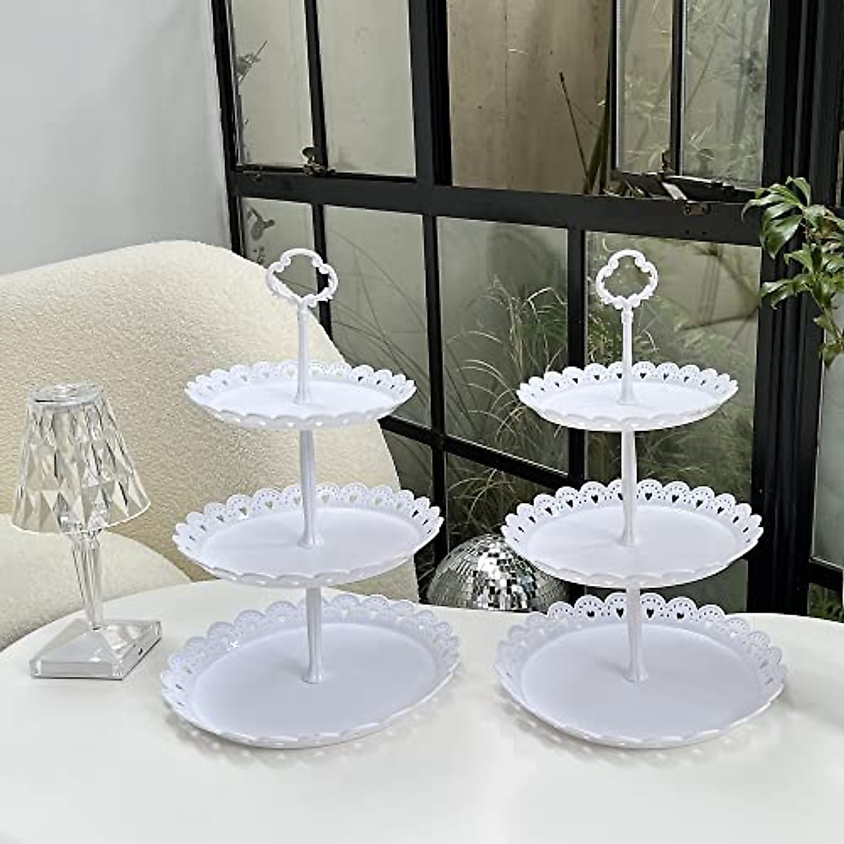 Cupcake Stand/Holder Plastic Dessert Stand White Cake Stand 3 Tiered Serving Stand Display Stand Reusable Pastry Platter for Wedding Birthday Baby Shower Tea Party Decorations