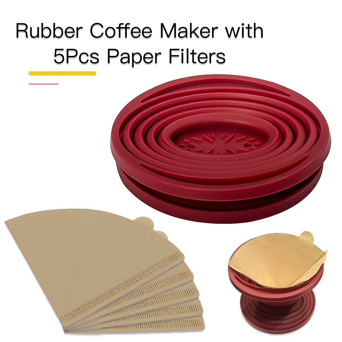 Joyangy Collapsible Coffee Maker Filter, Reusable Coffee Dripper, Rubber Coffee Maker with 5Pcs Paper Filters, for Home, Camping, Travel, Office