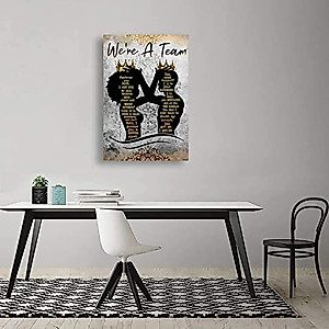 African American Wall Art Black King And Queen Canvas Print Painting Picture Artwork Black Girl Inspirational Quotes Wall Decor For Living Room Bedroom Office Home Decor Framed Ready To Hang 16x24Inch