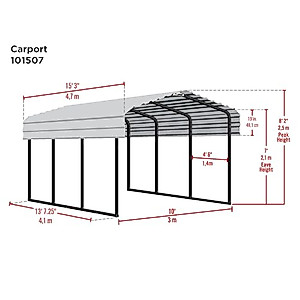 Arrow Shed 10' x 15' x 7' Carport Car Canopy with Galvanized Steel Horizontal Roof, Garage Shelter for Cars and Boats, Eggshell