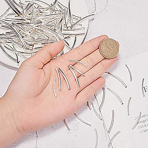 PH PandaHall 220pcs Noodle Tube Beads 4 Sizes Silver Long Curved Tube Noodles Beads Brass Tube Spacer Beads for DIY Wrist Bracelet Anklet Necklace Earring Jewelry Making(50mm, 40mm, 30mm, 25mm)