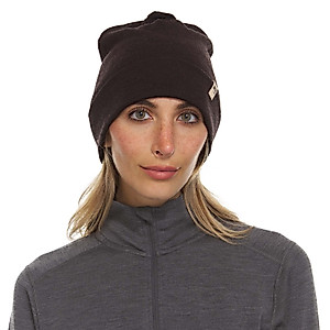 100% Merino Wool Ridge Cuff Beanie - Unisex Warm Winter Hat - Dark Brown