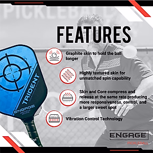 Engage Pickleball Trident Pickleball Paddle - Pickleball Paddles with Polymer Core - USAPA Approved Pickleball Paddles Pickleball Rackets for Adults - Standard (Midnight Blue)