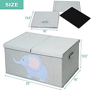 DECOSIS Collapsible Toy Storage Box with Animal Pattern, 86L Large Capacity Fabric Toy Box, Half Flap Design, Sturdy Toy Box for Girls and Boys, Playroom, Living Room, Bedroom (Elephant)