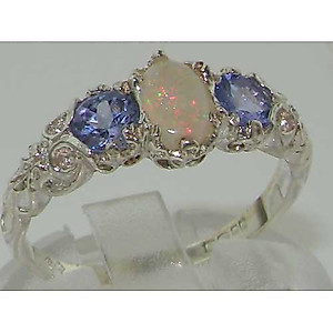 LetsBuyGold 925 Sterling Silver Natural Opal and Tanzanite Womens Anniversary Ring - Size 10.5