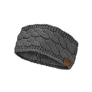 C.C Soft Stretch Winter Warm Cable Knit Fuzzy Lined Ear Warmer Headband, Dark Melange Gray
