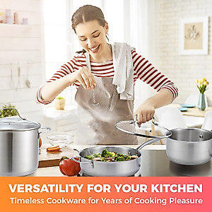 Mueller Pots and Pans Set 11-Piece, Ultra-Clad Pro Stainless Steel Cookware Set, Ergonomic and EverCool Stainless Steel Handle, Includes Saucepans, Skillets, Stockpot, Saute Pan, Steamer