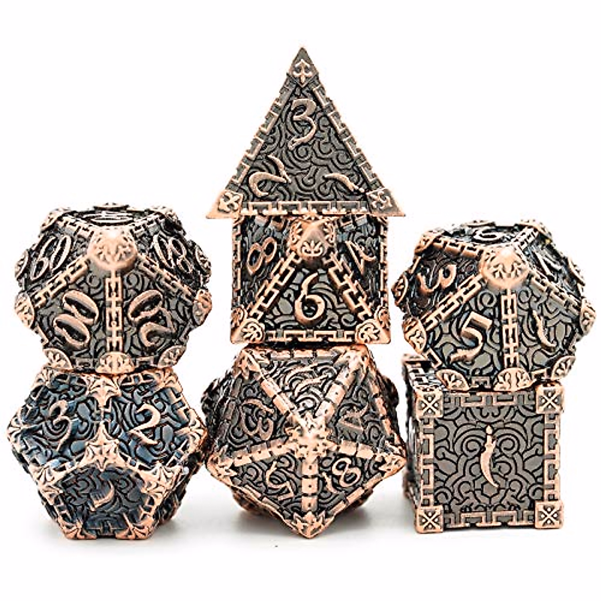 Cusdie Metal Dice with Metal Box, 7 PCs DND Metal Dice, Dagger Design Polyhedral Dice Set, for Role Playing Game D&D Dice MTG Pathfinder (Ancient Copper)