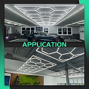 XHEXFLASH Led Hexagon 14 Grid Ceiling Lighting for Garage Auto Detailing Shop/Workshop/Hair Salon 15.88 fts x 7.98 fts IP54