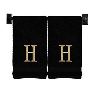 Custom Luxury Towels Monogrammed Hand Towels - Set of 2 - Genuine Turkish Cotton - Oeko-Tex Certified - Embroidered Gold Thread Modern Monogram - Personalized Towels - Bathroom Hand Towels