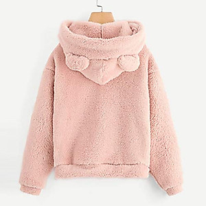 Womens Casual Hooded Sweatshirt Loose Drawstring Pullover Hoodies Long Sleeve Solid Bear Ear Sweatshirt Tops