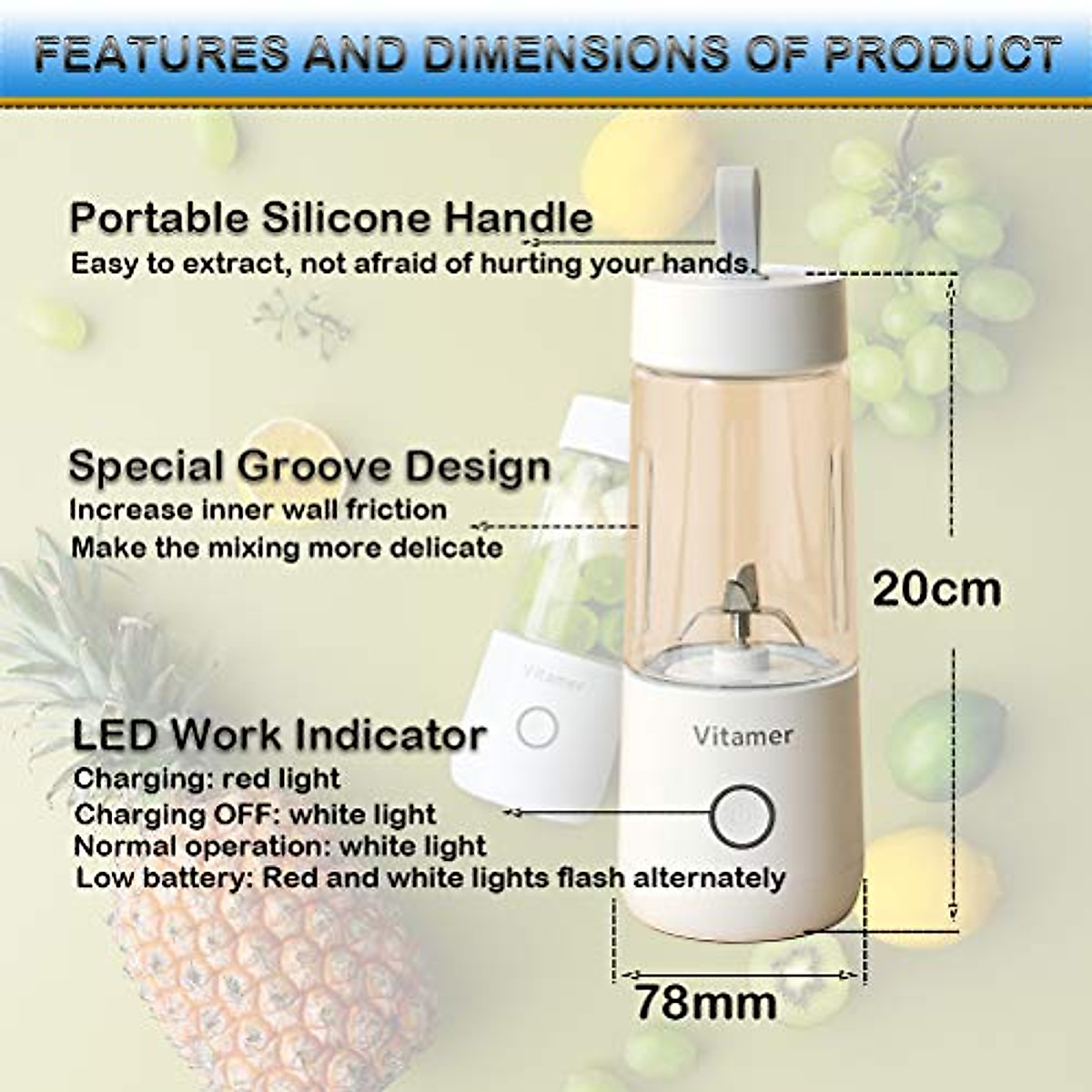 LLLJJJ Portable Blender, Mini Blender with USB Charging Function, Mini Blending Juicer for Fruits and Milkshakes, can Squeeze Juice in 45s, Suitable for Family, Travel, Outdoor, Micro Blender(1 PCS)