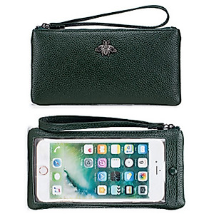 Genuine Leather Touch Screen Phone Clutch Bag Wristlet Handbag Wallet for Women Girls (Green)