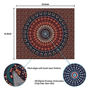 Lyacmy Bohemian Mandala Tapestry Hippie Tapestries Psychedelic Peacock Boho Tapestry Wall Hanging for Bedroom(51.2 x 59.1 inches)