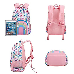 Ulgoo Girls School Bags Kids Bookbags Teens Bookbag Set Kids Laptop Backpack Lunch Box Purse (Rainbow Diamond)