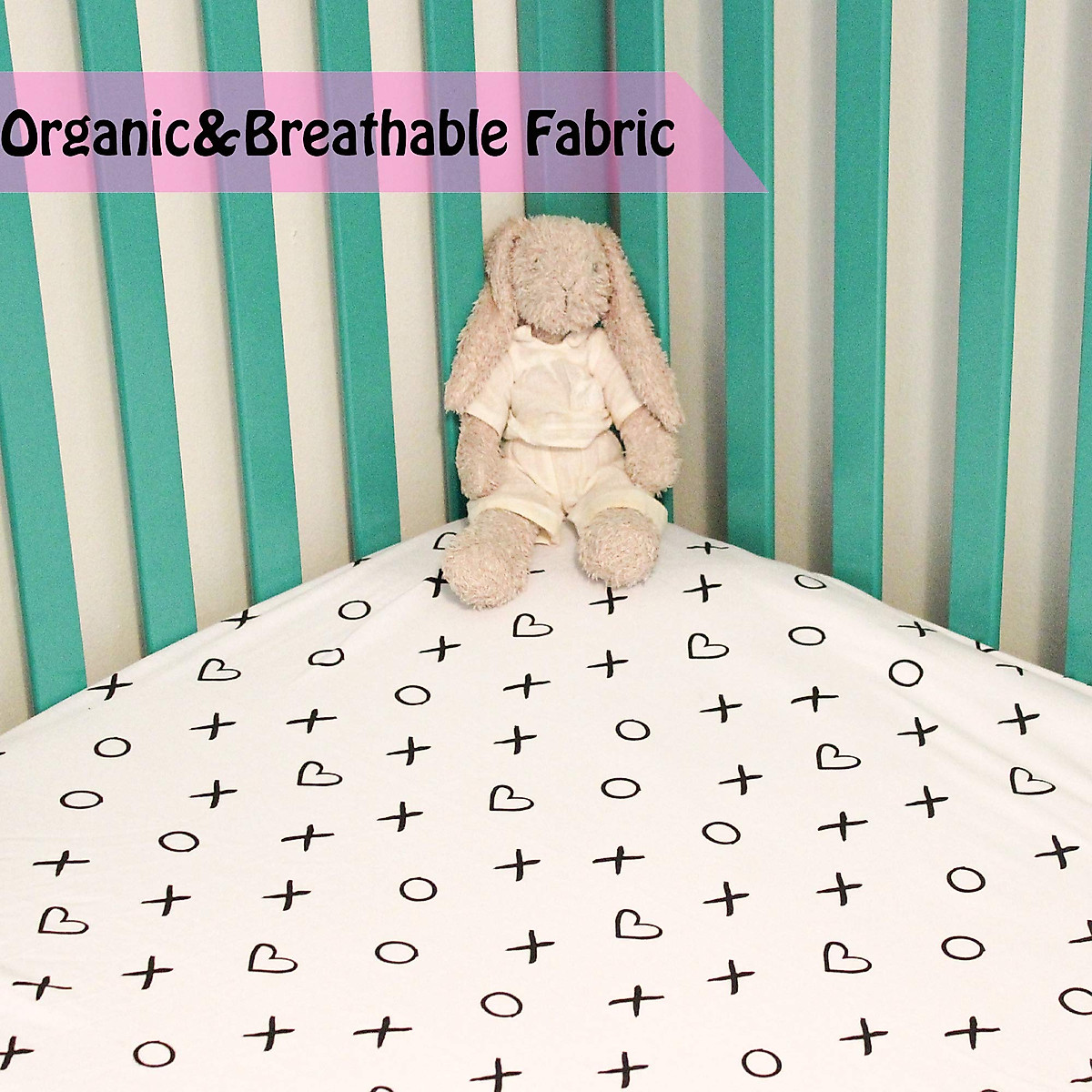 Milky Chic GOTS Fitted Baby Crib Sheet, Breathable 100% Organic Cotton Mattress Sheet for Boys and Girls, Fits Standard Size Mattresses, 52x28x9 inches (White, Pack of 1)