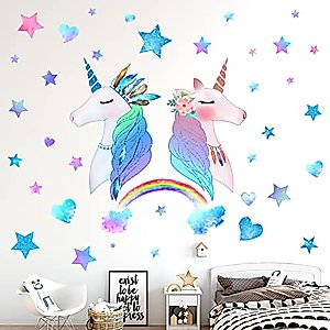 74 PCS Unicorn Bedroom Decor for Girls, Removable Wall Stickers for Kids, Girls Room Decorations for Bedroom, 3 Sheet Large Size