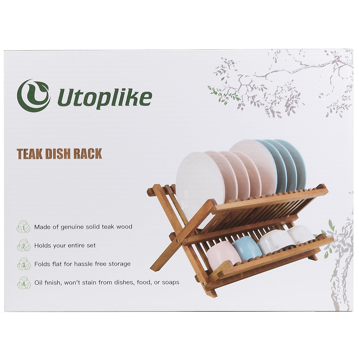 Utoplike Teak Dish Drainer Rack Collapsible 2 Tier Dish Rack Dish Drying Rack Foldable Plate Organizer Holder for Kitchen Compact