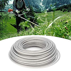 Junluck Lawn Mower Accessories, 60M Steel Wire Brush Cutter Rope, Grass Trimmer Line for Garden Pruning/Agricultural Production/Home Gardening etc, Wear Resistant & Easy to Clean