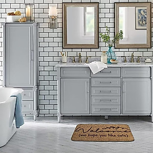 Flower Khaki Simple Tile Entrance Floor Mat Personalized Doormat, Farmhouse Welcome Door Mat, Low Profile Non Slip Entry Rugs for Bathroom Kitchen Home Front Decor, 17x30 Inch