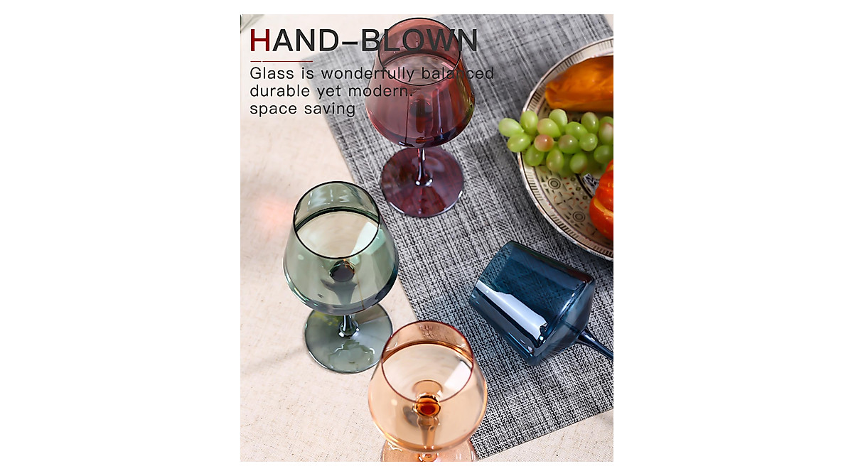Colored Wine Glasses Set of 6 - Elegant Multi-Colored Square Glasses