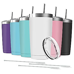 Deitybless 6 Pack 20 oz Stainless Steel Insulated Tumbler with Straw and Lid, Double Wall Travel Coffee Mug Vacuum Insulated Bulk Tumbler Set of 6, Suitable for Vehicle Cup Holders(Assorted Colors)