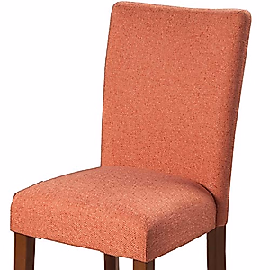 Benjara Fabric Upholstered Parson Dining Chair with Wooden Legs, Set of Two, Orange and Brown