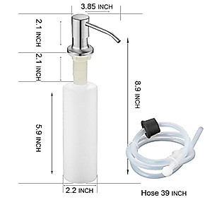 Barvita Soap Dispenser for Kitchen Sink Silver White Stainless Steel. Includes Dishwashing Liquid Bottle and 40" Extension Tube Kit (Silver) with Tube and Bottle