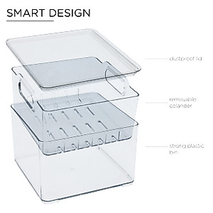 SIMPLEMADE Clear Berry Bins - Berry Keeper Container, Fruit Produce Saver Food Storage Containers with Removable Drain Colanders, Vegetable Fresh Keeper Set - Refrigerator Organizer (Square)