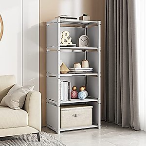 Riipoo Storage Cube Shelves, 4-Cube Organizer Shelf for Bedroom Closet, 5-Layer Small Bookshelf, Bookcase Unit for Small Spaces