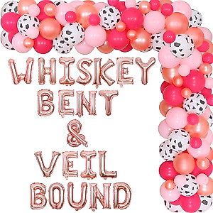 Nashville Bachelorette Party Decorations Rose Gold - Whiskey Bent & Veil Bound Balloon Banner Cowgirl Bachelor Balloon Garland Arch Diamond Ring Bottle Balloons for Bridal Shower Engagement Party
