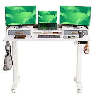 Claiks Standing Desk with Drawers, Stand Up Electric Standing Desk Adjustable Height, Sit Stand Desk with Storage Shelf and Splice Board, 55 Inch, White