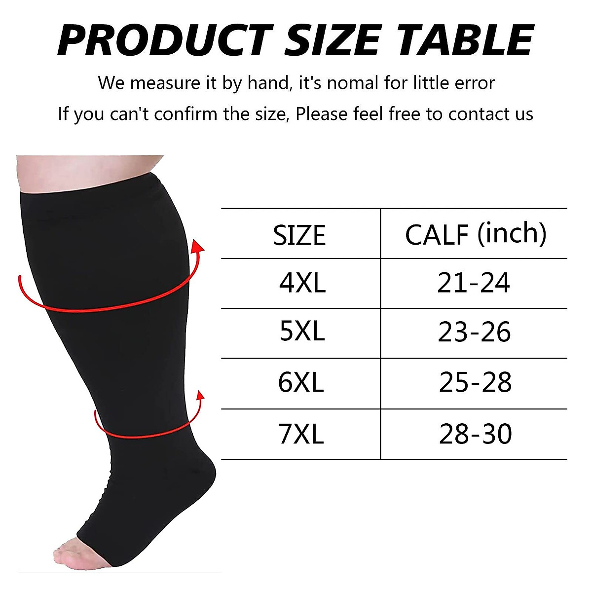 Plus Size Compression Socks Wide Calf Compression Socks for Women Men Medias de Compresion para Mujer Circulation Support 20-30 mmHg Knee High Medical Pro Toeless Open Toe Compression Socks Women Men