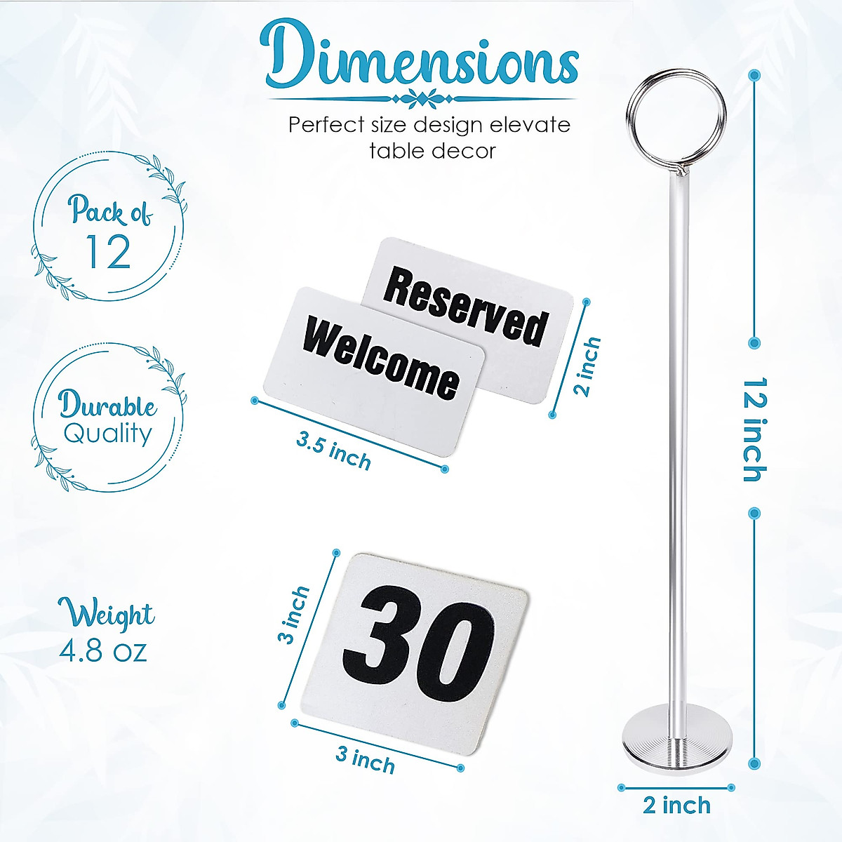 12 Pc Table Numbers 12 Inch Tall , Table Number Holders with Table Numbers Welcome and Reserved Cards , Place Cards , Wedding Table Numbers , Reserved Table Sign , Menu Holder , Picture Photo Holder