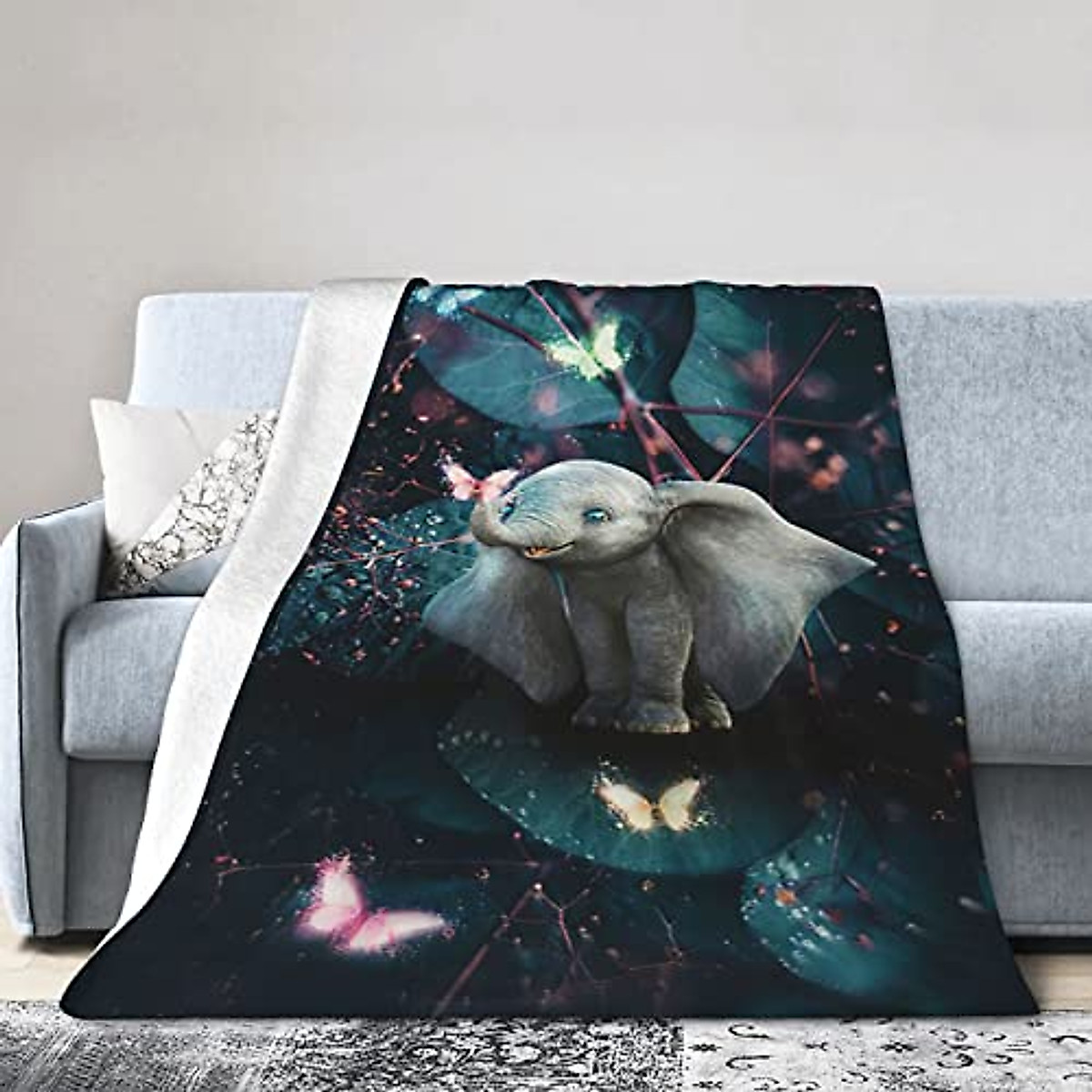 Fantasy Elephant Butterfly Blanket Elephant Gifts for Women Girls Super Warm Soft Cozy Elephant Throw Blanket Plush Flannel Blanket for Kids Adults Bed Birthday Gifts 40"X50"