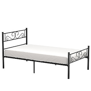 VECELO Twin Size Bed Frame with Headboard, 14 Inch Metal Platform Mattress Foundation, No Boxing Spring Needed, Squeak Resistant, Easy Assembly, Matte Black